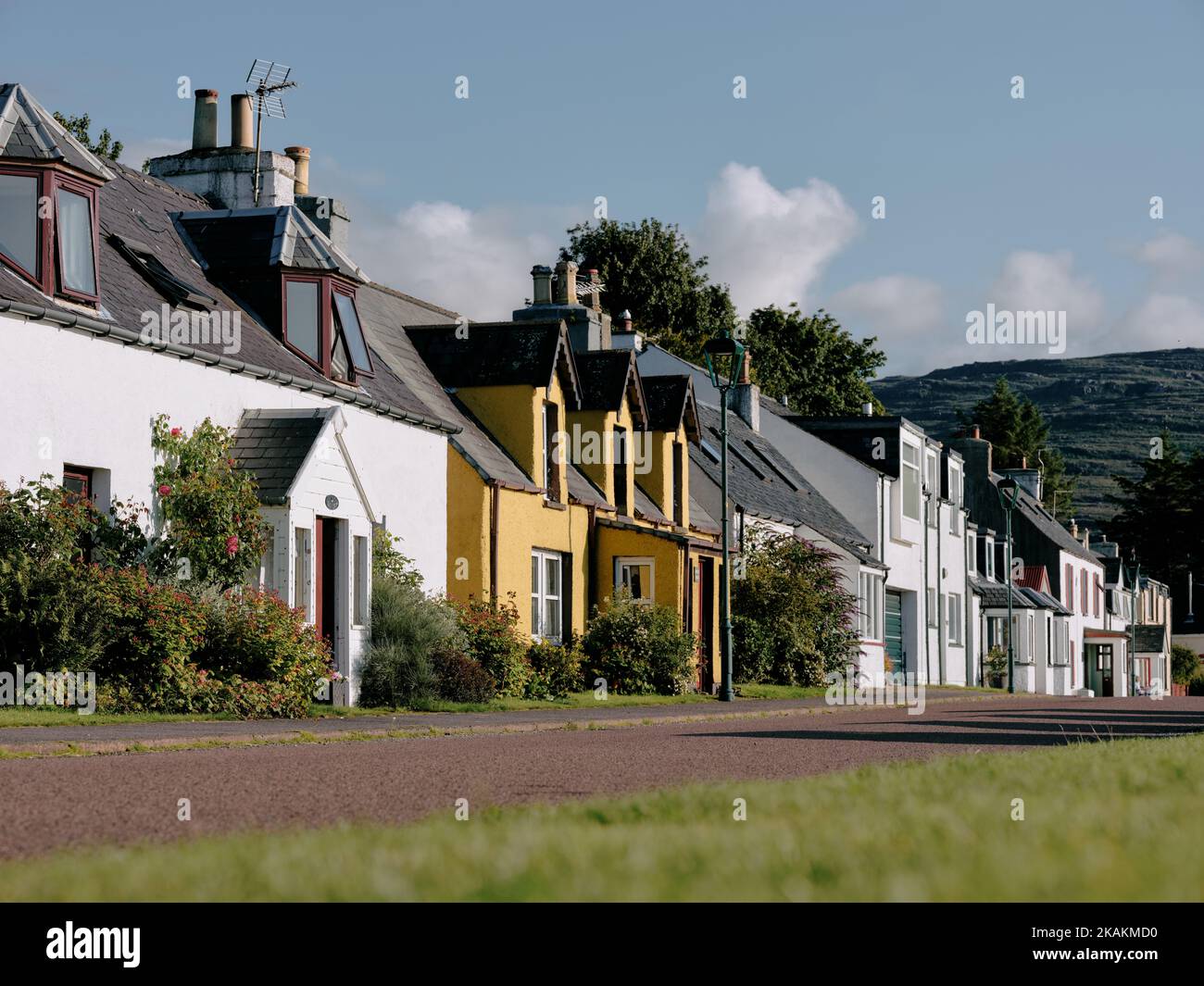 Shieldaig village high street in Wester Ross, Highland, Scotland UK ...