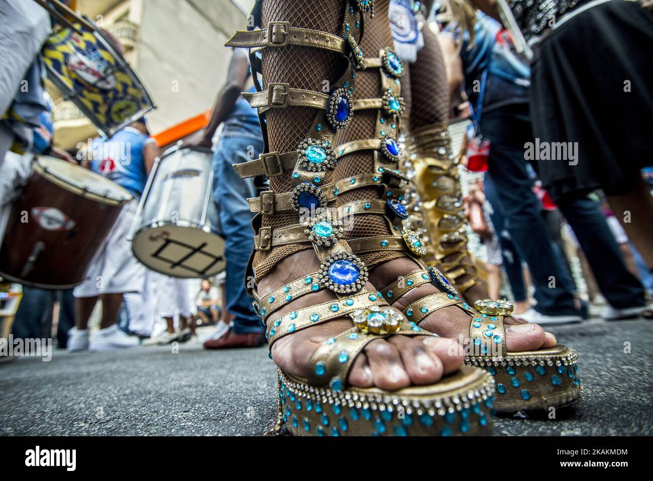 Revelers pose during street Carnival celebrations. Street carnival in ...