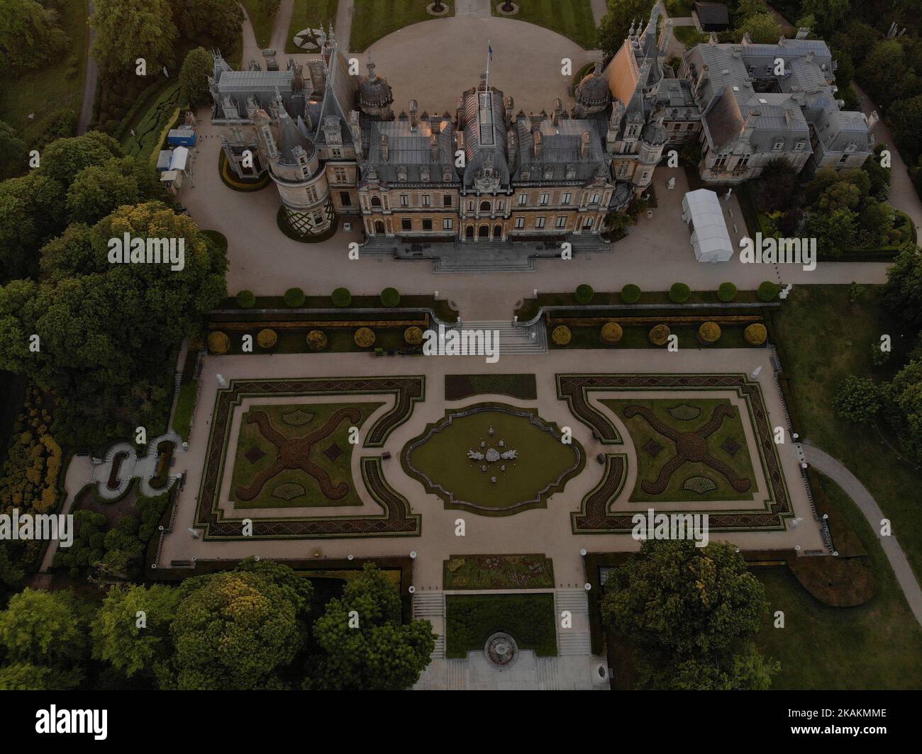 An aerial view of the Waddesdon Manor gardens in Aylesbury ...