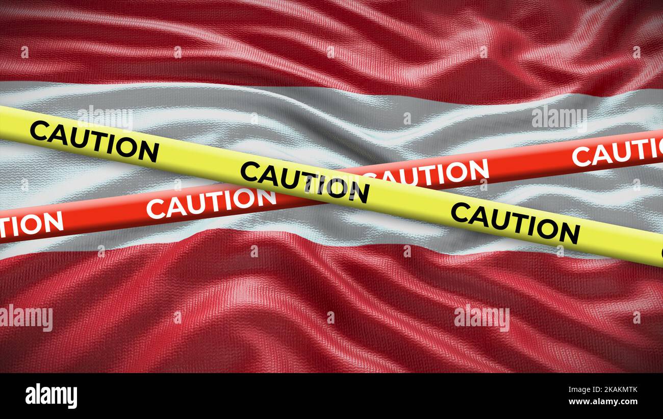 Austria country national flag with caution yellow tape. Issue in ...
