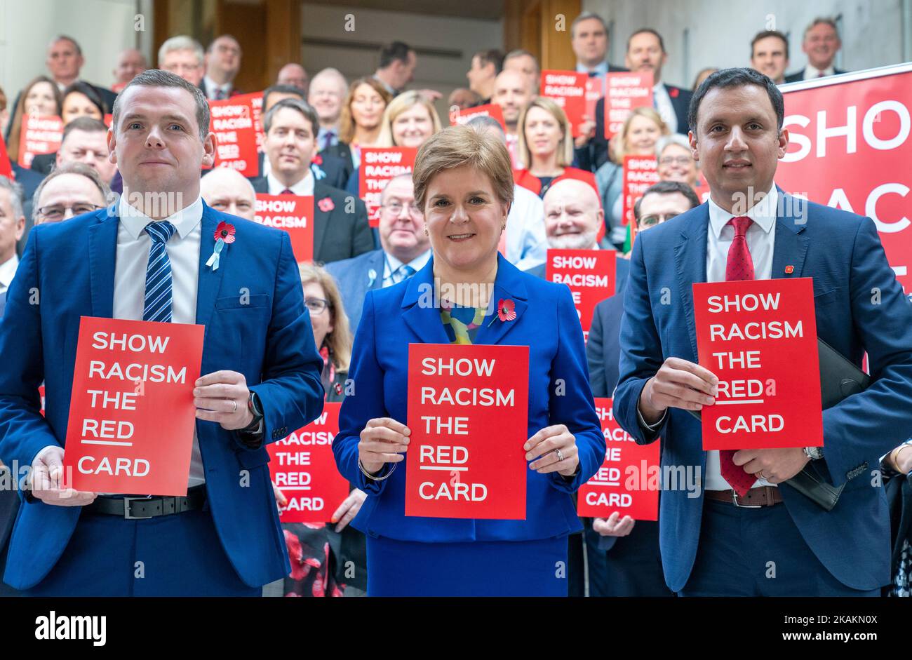 First Minister Nicola Sturgeon, along with other MSPs supports the Show Racism the Red Card's ...