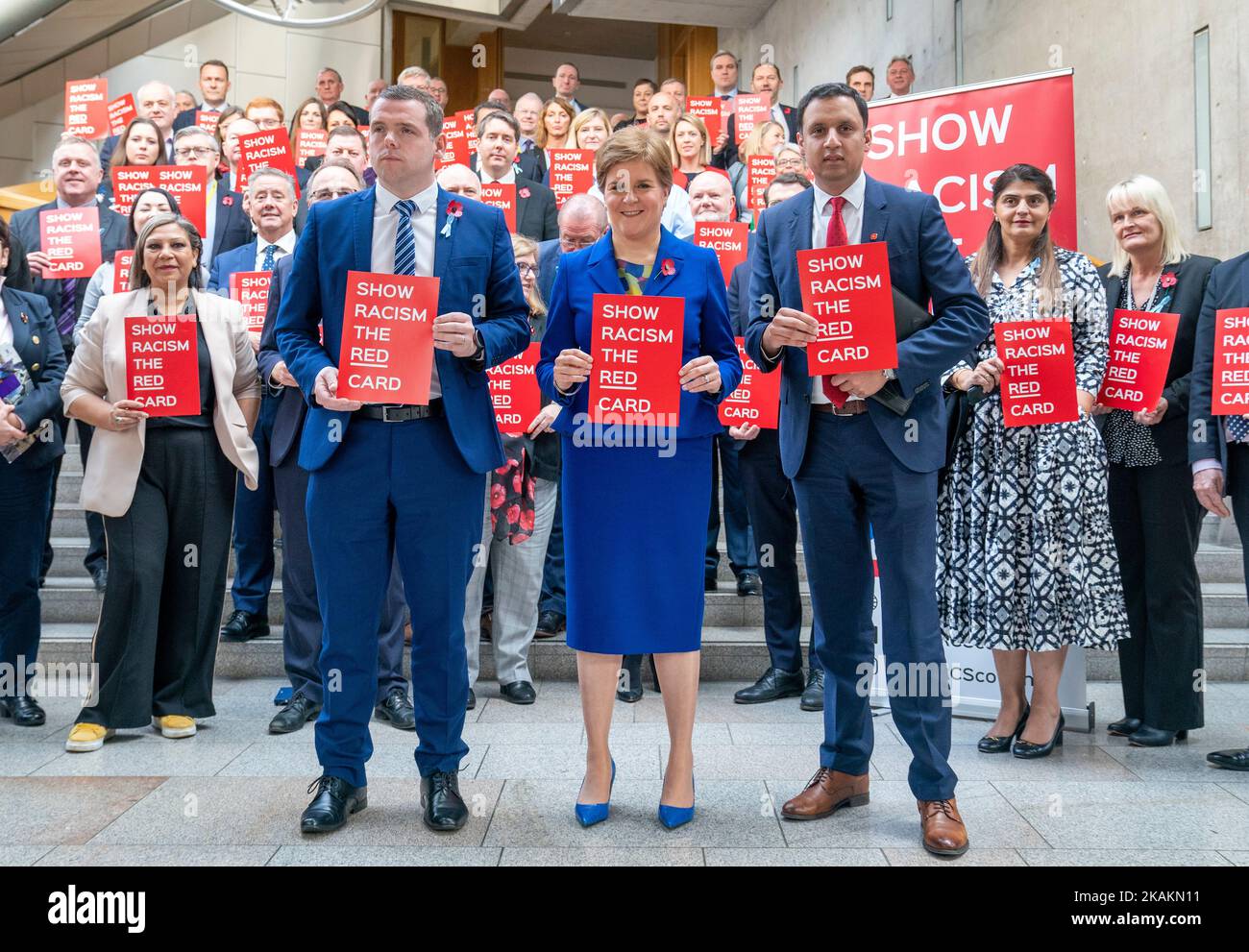 (From left) Scottish Conservative leader Douglas Ross, First Minister Nicola Sturgeon and ...