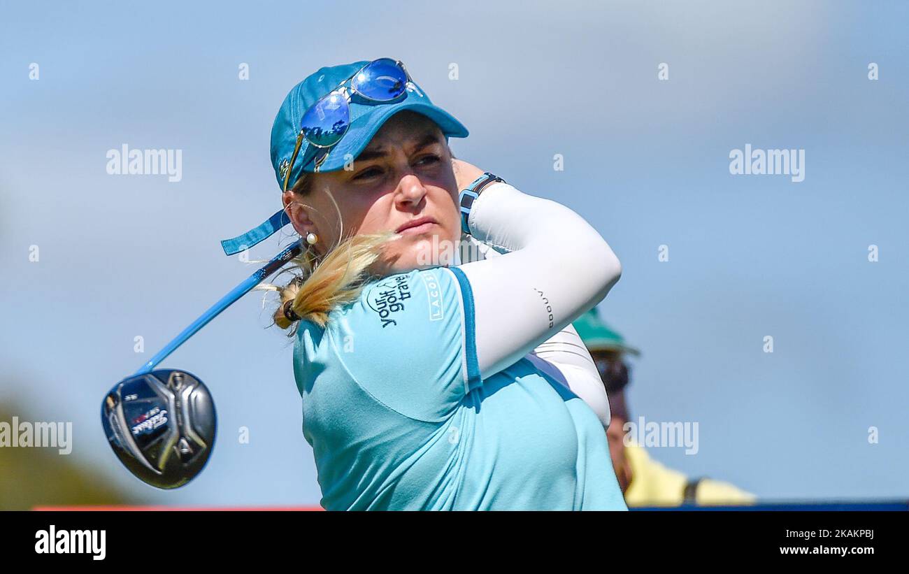 Charlie Hull from England tees from the 15th tee during round one of ...