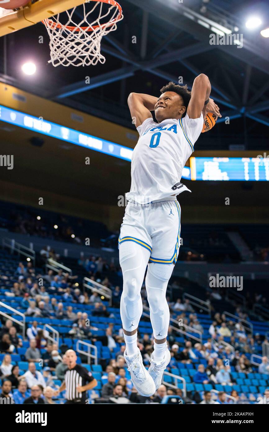 UCLA Bruins guard Jaylen Clark (0) misses a dunk attempt during a NCAA ...