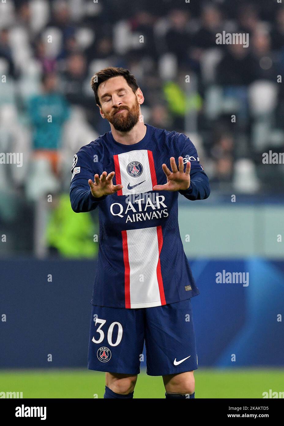 Lionel Messi of Paris Saint-Germain FC reacts during the UEFA Champions ...