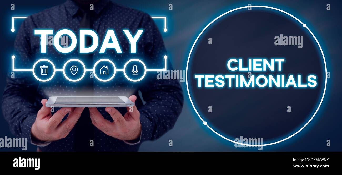 Text caption presenting Client Testimonials. Business overview Various ...
