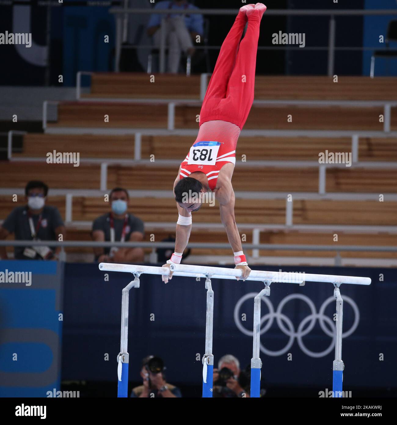 AUGUST 03rd, 2021 - TOKYO, JAPAN: Ferhat ARICAN of Turkey performs at the Men's Parallel Bars ...