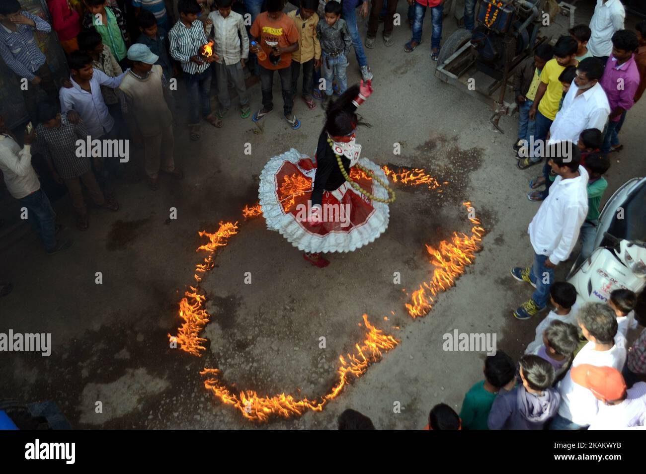 An indian artist, dressed as hindu Goddess Shakti,performs during Maha ...