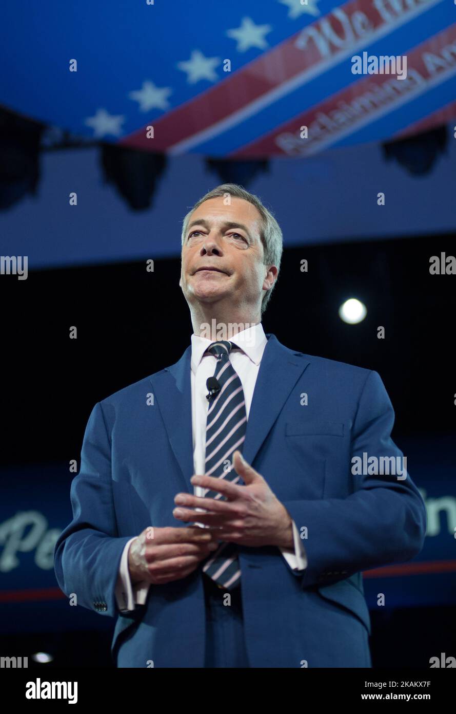 British politician Nigel Farage speaks during the Conservative ...