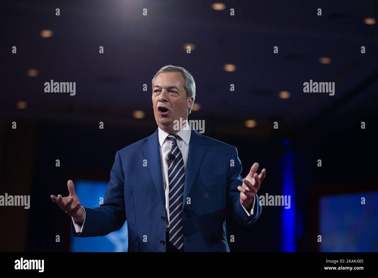 British politician Nigel Farage speaks during the Conservative ...