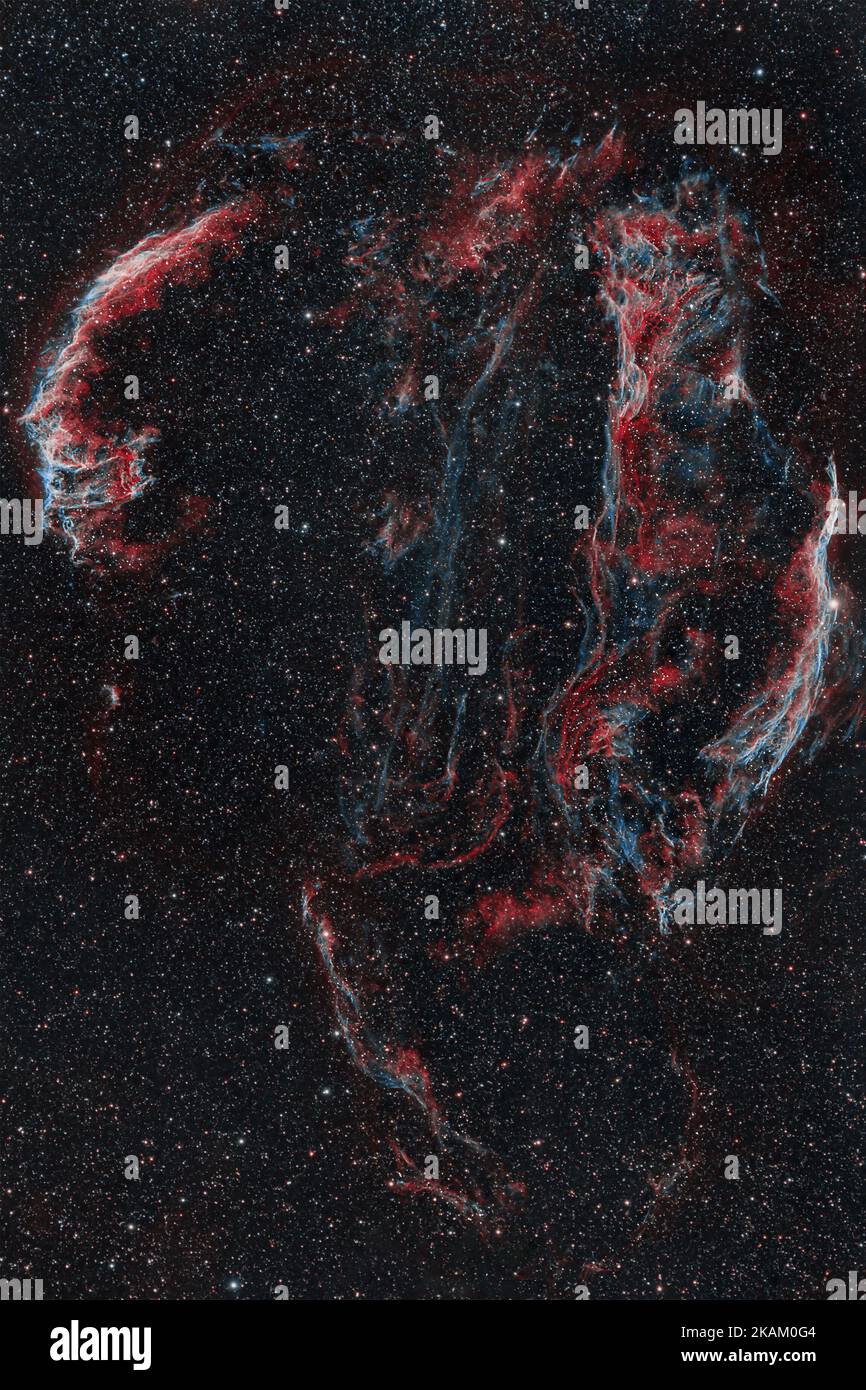 A telescopic view of the Veil Nebul complex in the constellation of ...