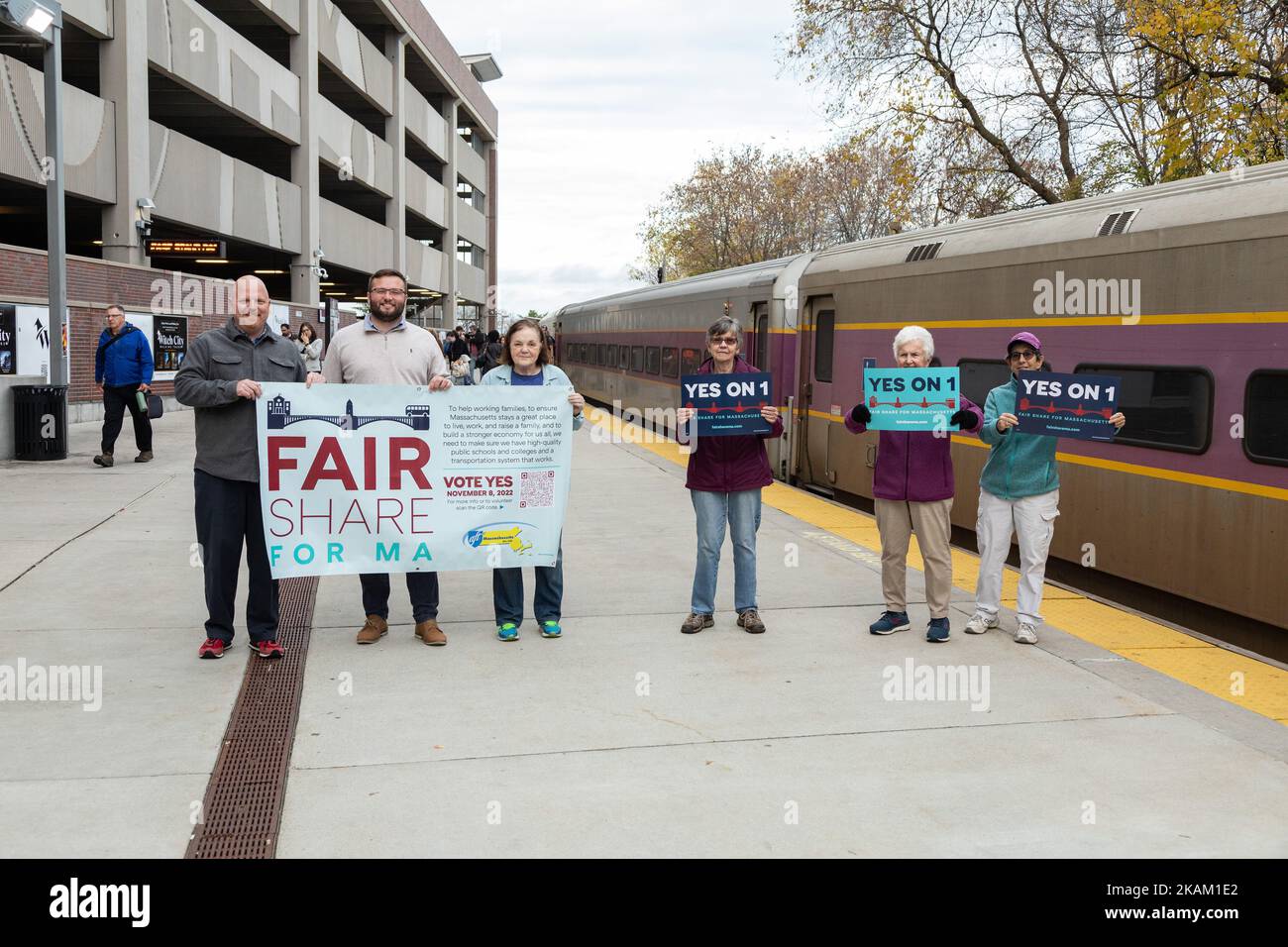 November 1, 2022. Salem, MA. Supporters of YES on 1 the Fair Share ...