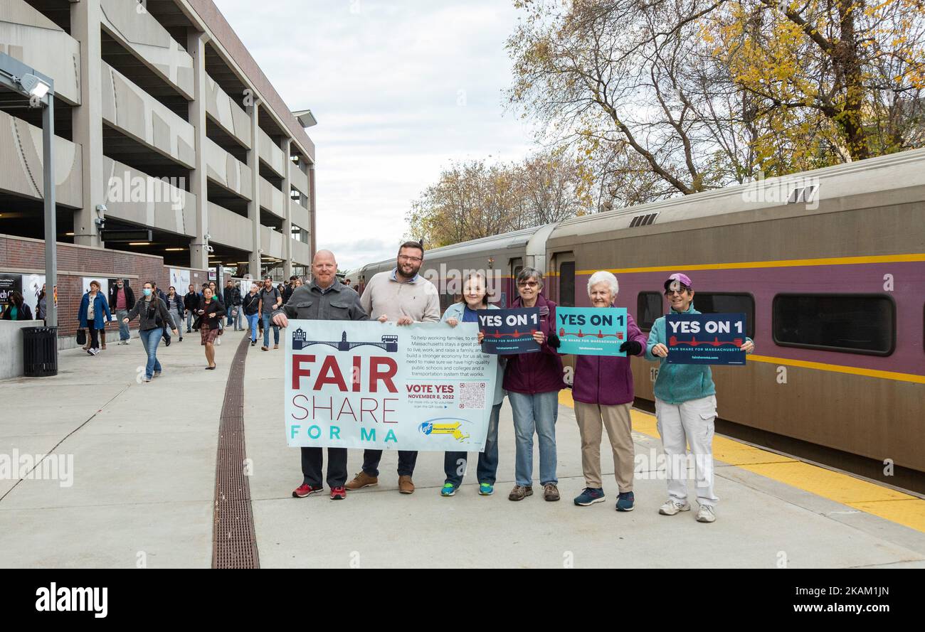 November 1, 2022. Salem, MA. Supporters of YES on 1 the Fair Share ...