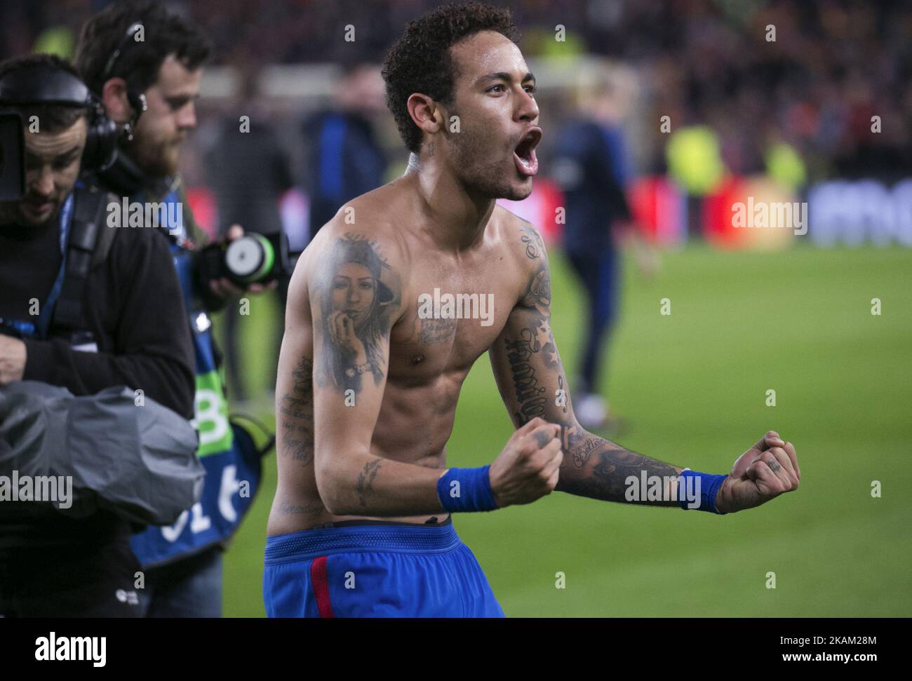 Neymar Jr. celebration at the end of the UEFA Champions League match ...