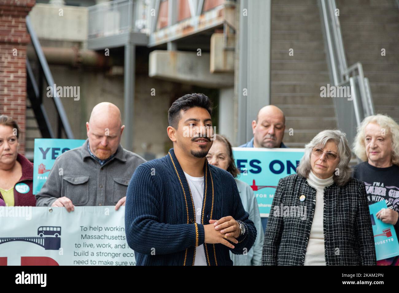 November 1, 2022. Salem, MA. Supporters of YES on 1 the Fair Share ...