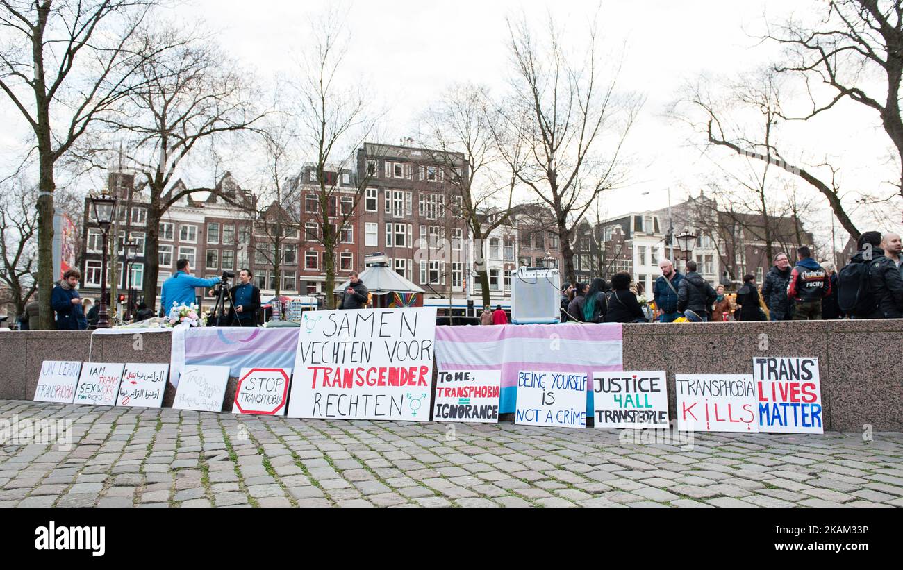 The transgender community gathered around the Homomonument in Amsterdam ...