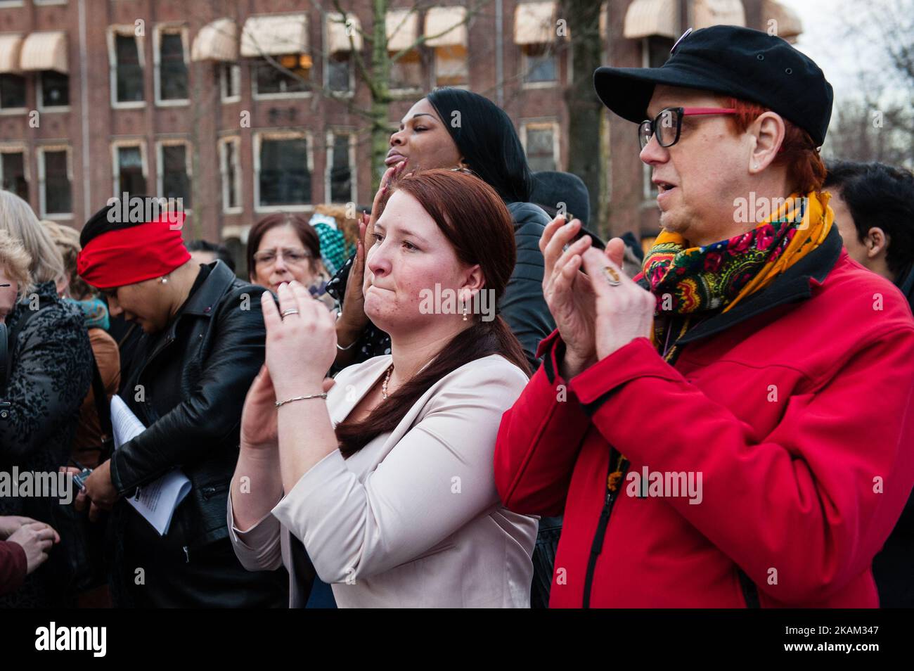 The transgender community gathered around the Homomonument in Amsterdam ...