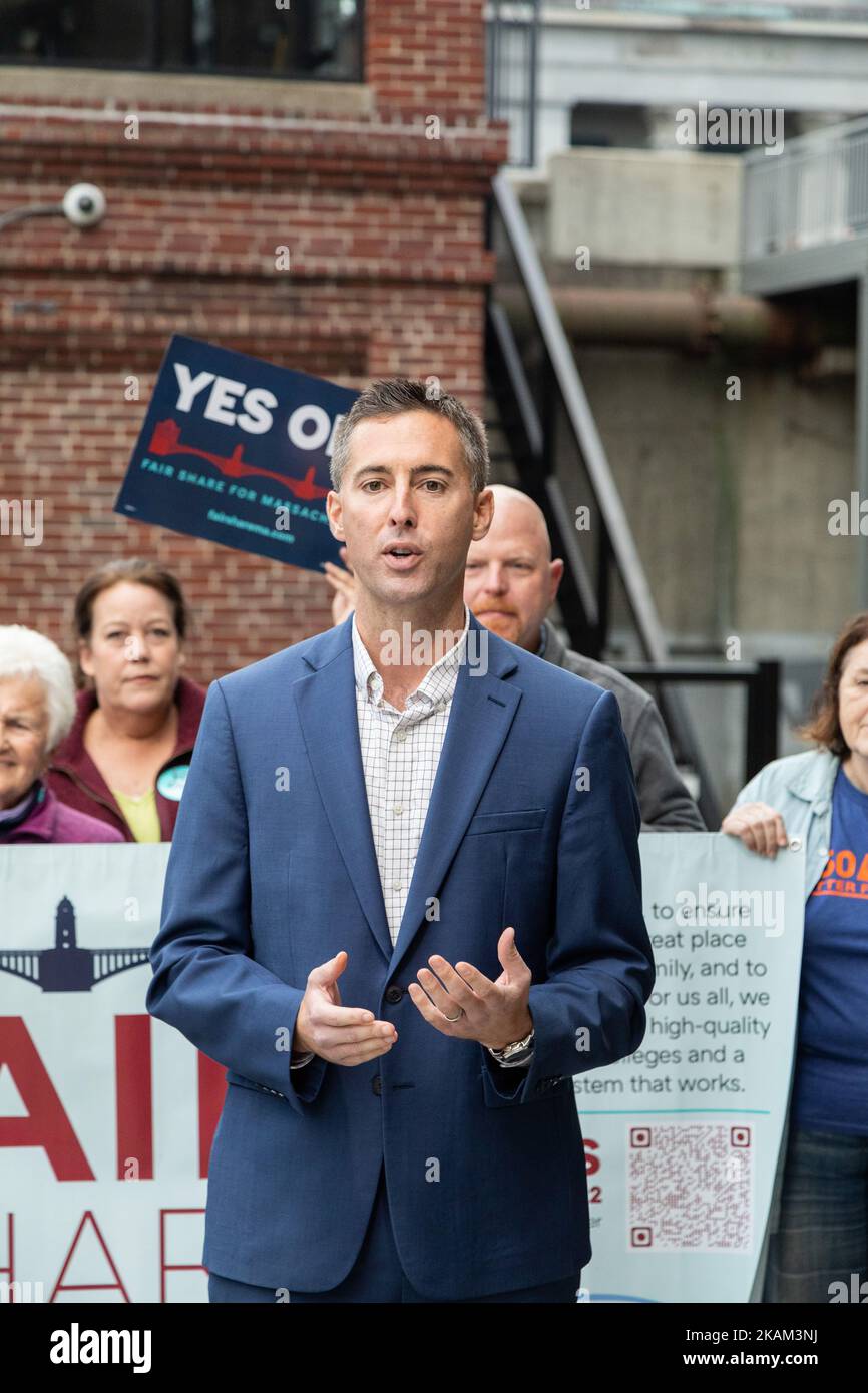 November 1, 2022. Salem, MA. Supporters of YES on 1 the Fair Share ...