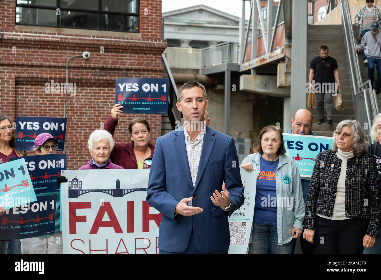November 1, 2022. Salem, MA. Supporters of YES on 1 the Fair Share ...