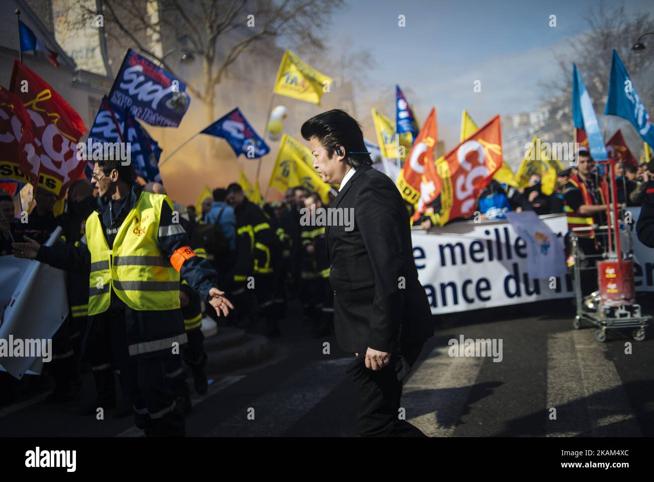 French firefighters took to the streets of Paris to protest against the ...