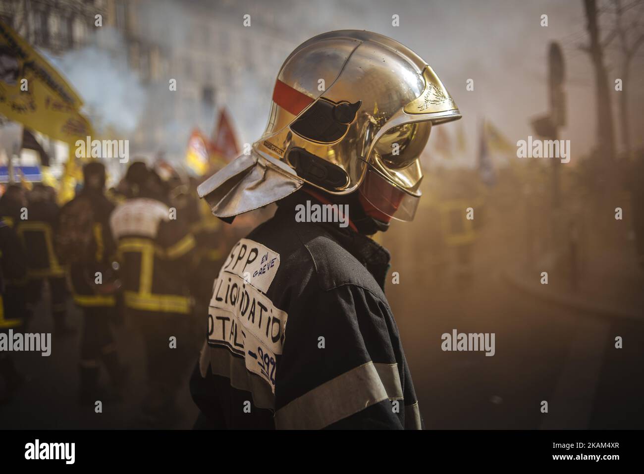 French firefighters took to the streets of Paris to protest against the ...