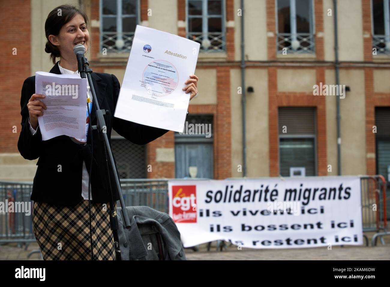 An actress shows the certificate of good reception at the Prefecture of ...