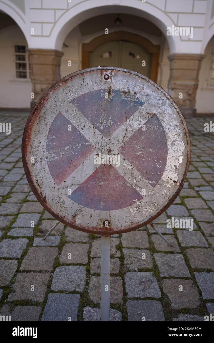 A vertical shot of an old street sign Stock Photo - Alamy