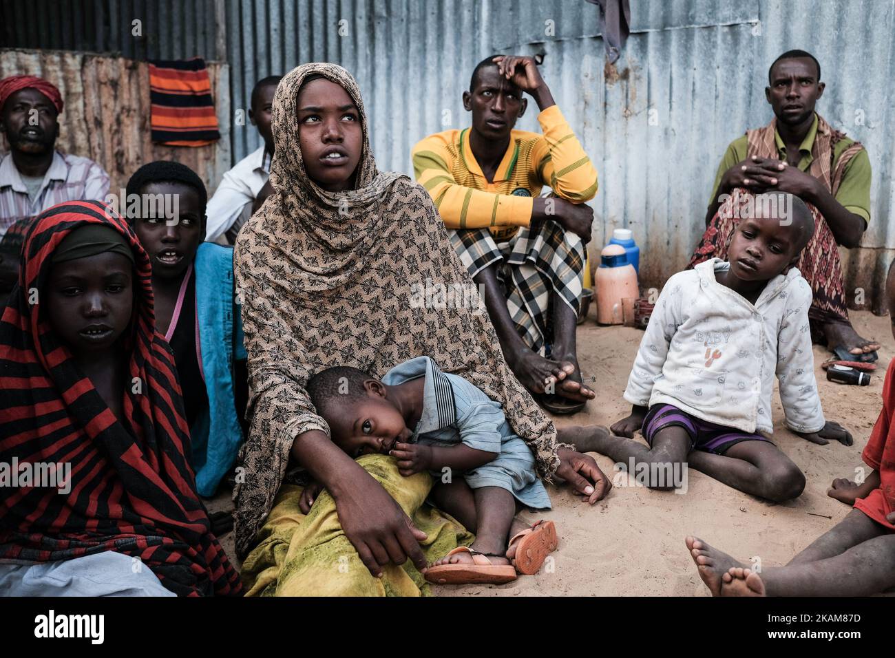 MOGADISHU, SOMALIA - MARCH 25, 2017 - Displaced family which migrated ...