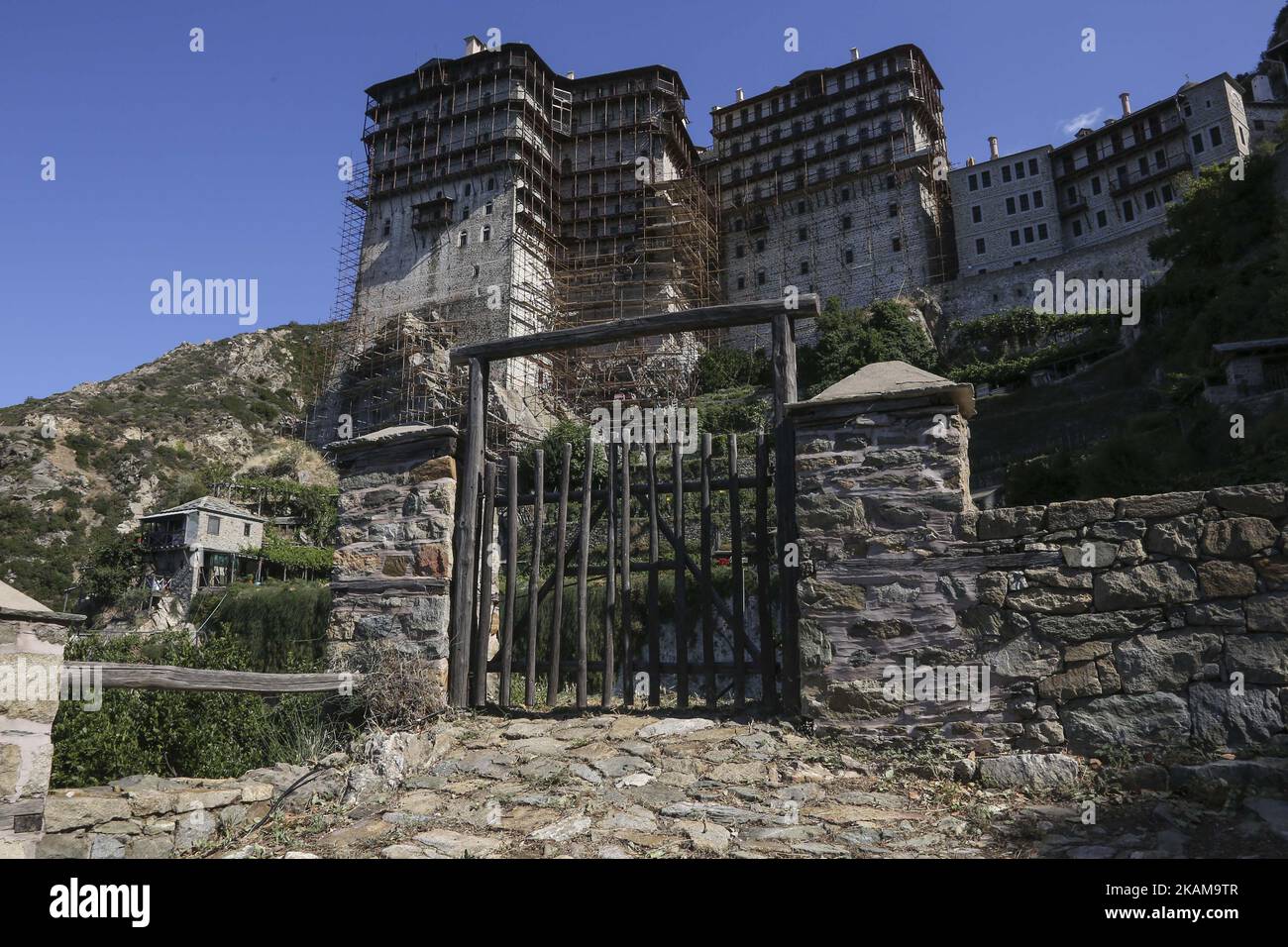 Simonopetra monastery, a 13th century monastery in Mount Athos, the ...