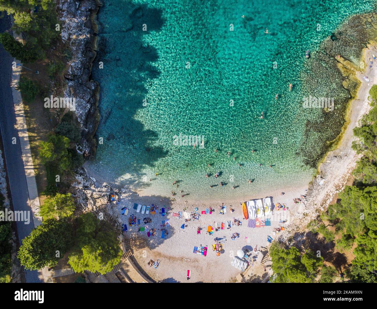 An aerial shot of people enjoying the beach in Pula, Croatia Stock ...