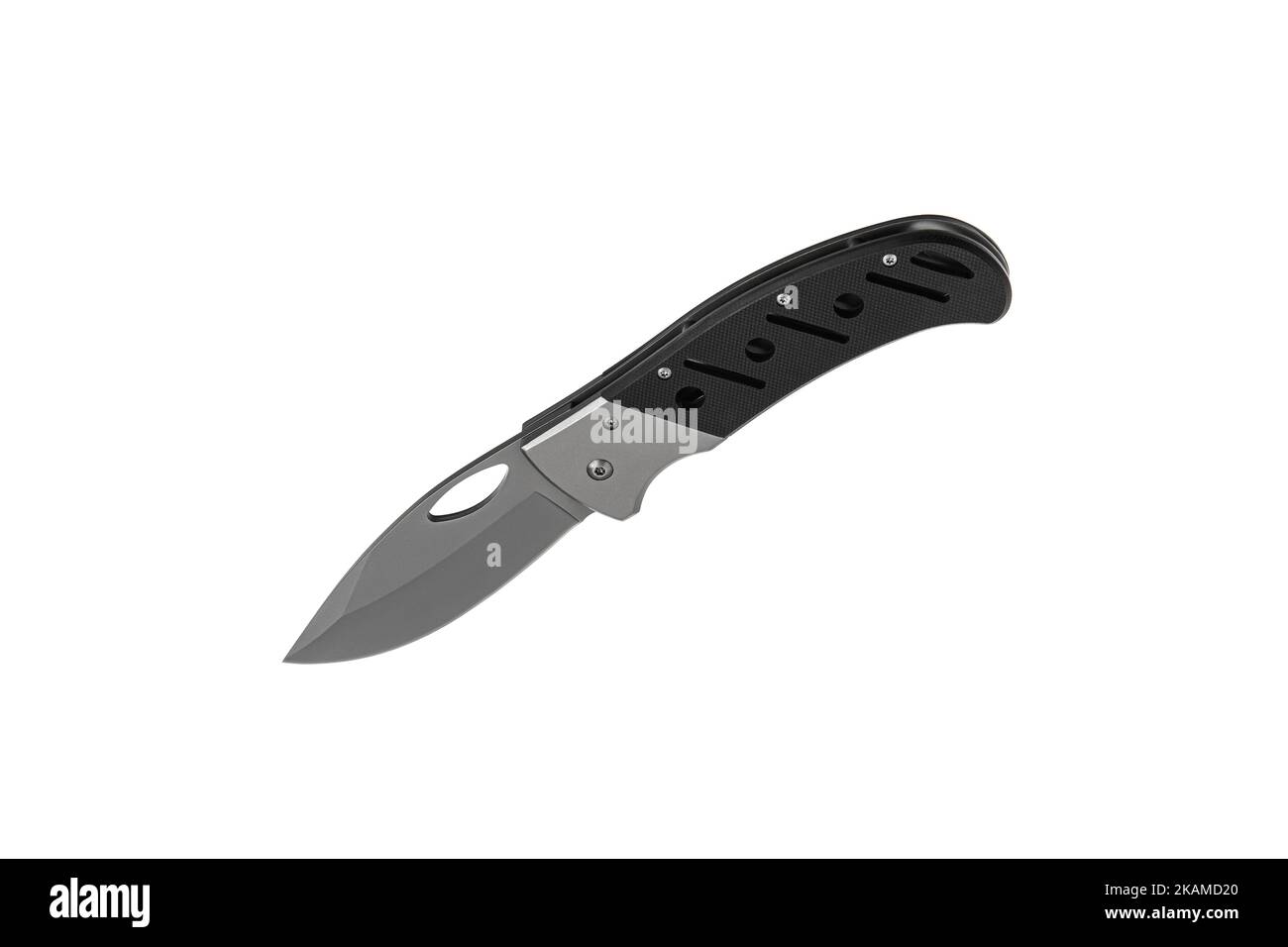 Pocket folding knife isolate on white background. Compact metal sharp ...