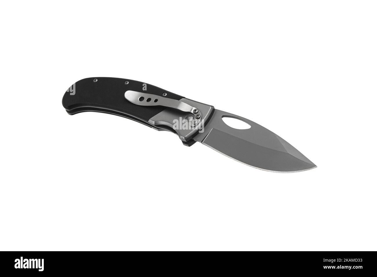Pocket folding knife isolate on white background. Compact metal sharp ...