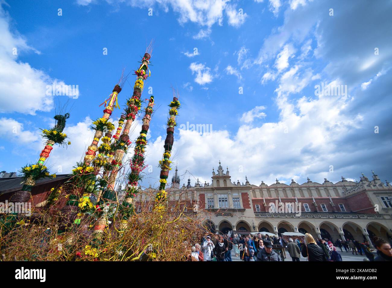 Geant Easter palms on display in Krakow's Easter Market. On Saturday ...