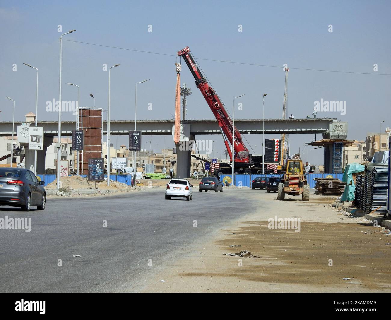 Cairo, Egypt, October 14 2022: A construction site of a new bridge that ...