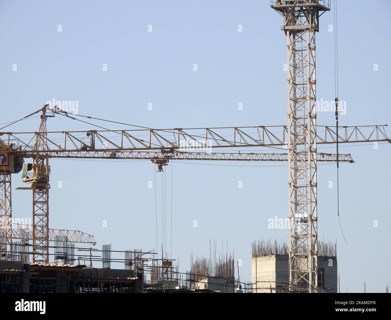 A construction site of new residential buildings and high rise with ...