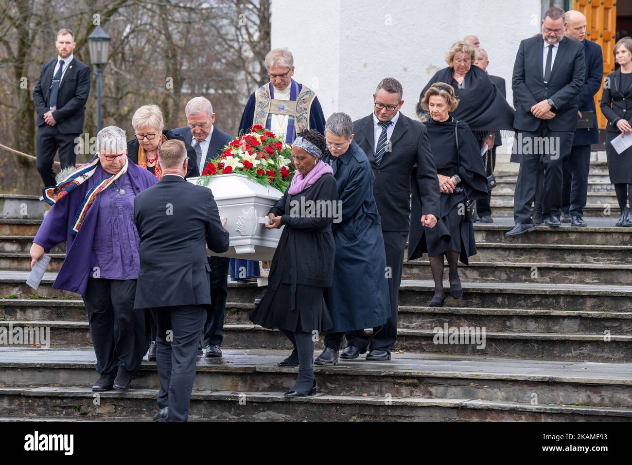 Hamar 20221103.The coffin of Bishop Rosemarie Köhn is carried out of ...