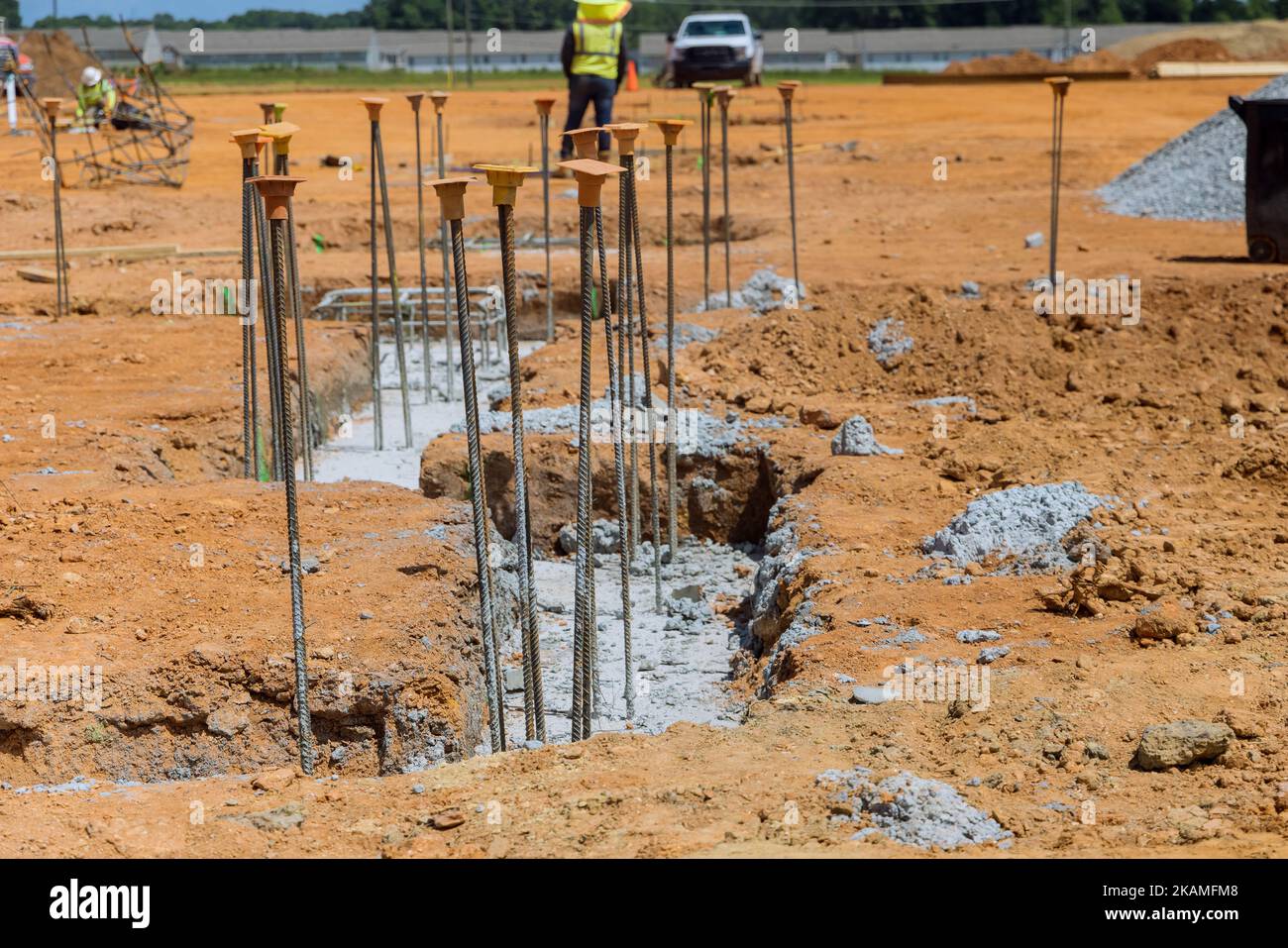 There is reinforcement with steel bars rebar wires which are put into ...