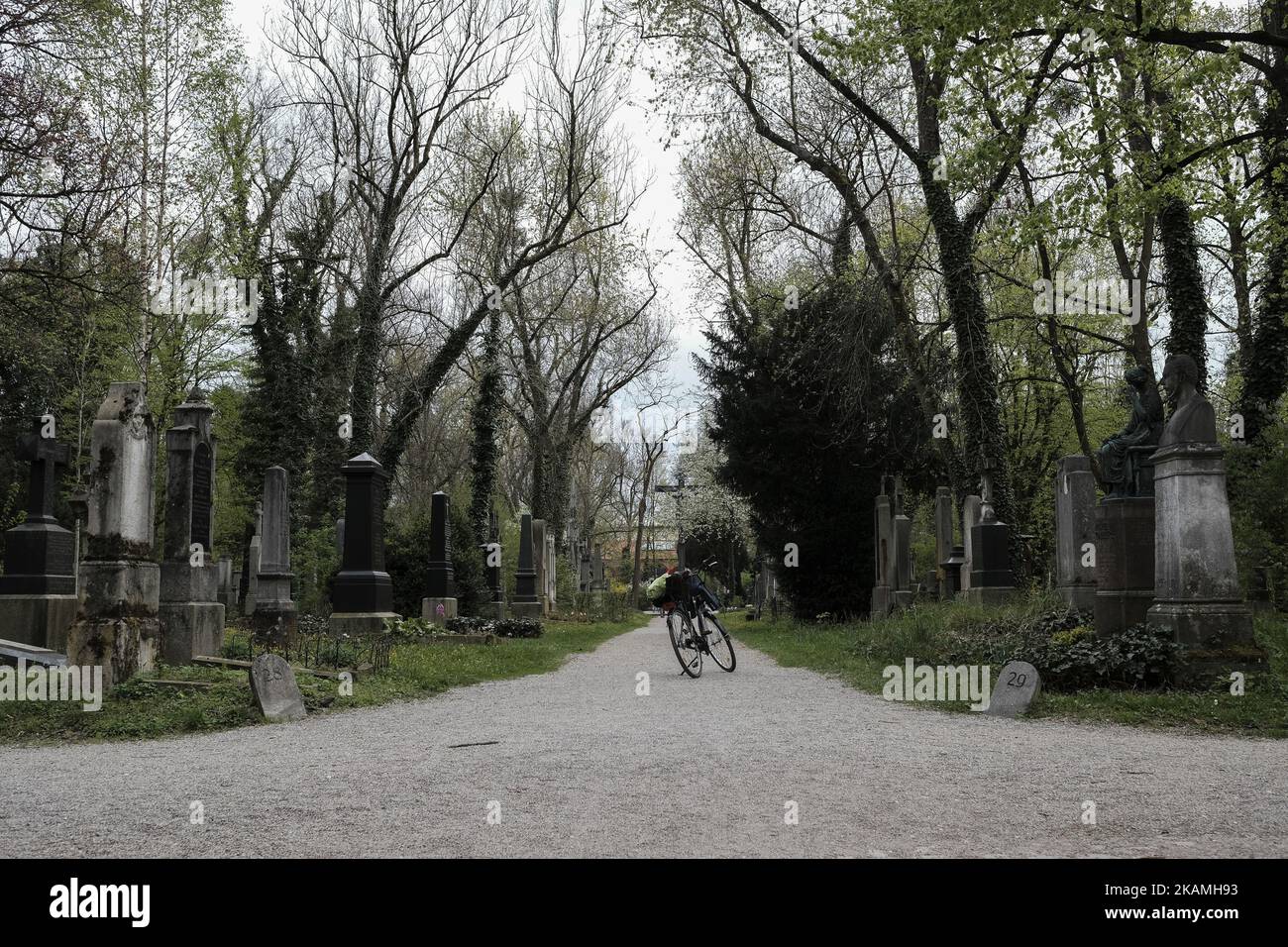View of the Alter Sudfriedhof, a cemetery in Munich, Germany on 17 aril ...