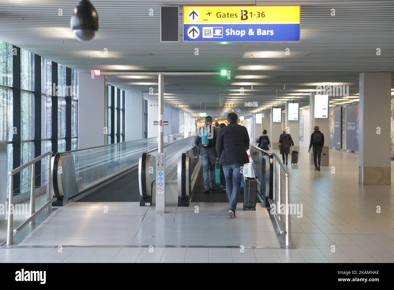 Various images during a misty day inside the airport terminal, the ...