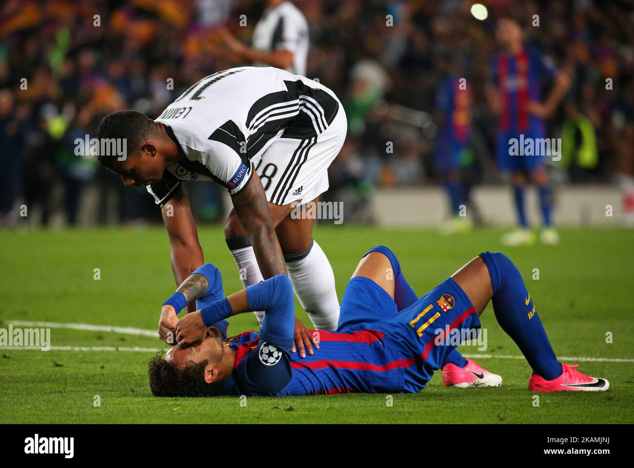 Neymar Jr. crying, comforted by Mario Lemina at the end of the UEFA ...
