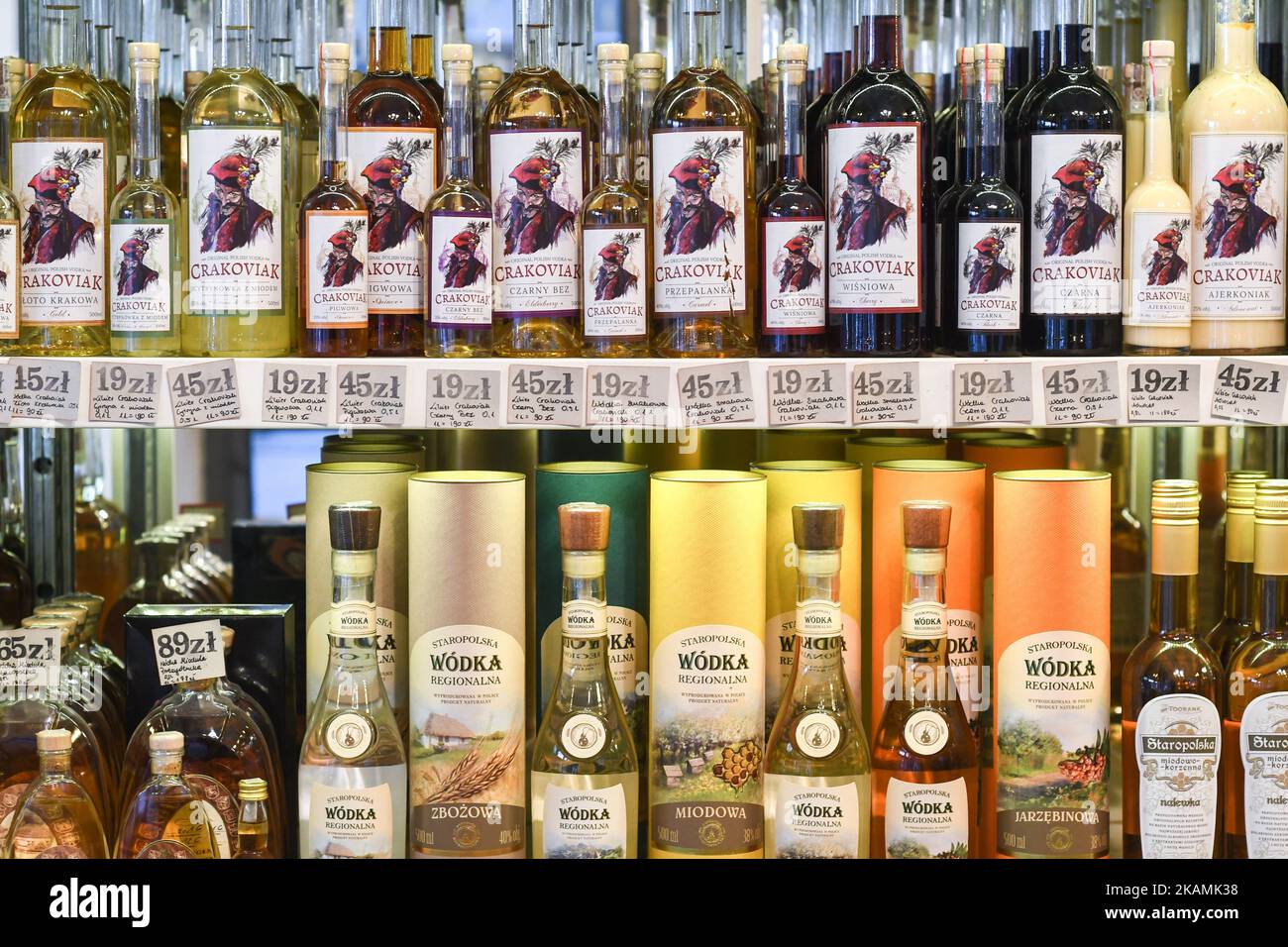 A view of different types of vodka inside a shop in Kazimierz. On ...