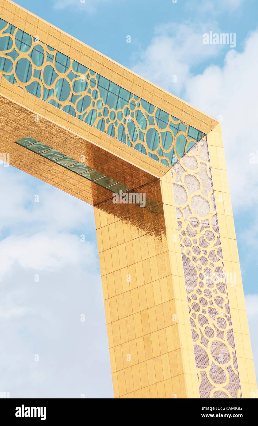 A vertical shot of the Dubai frame near Zabel park, the biggest frame ...