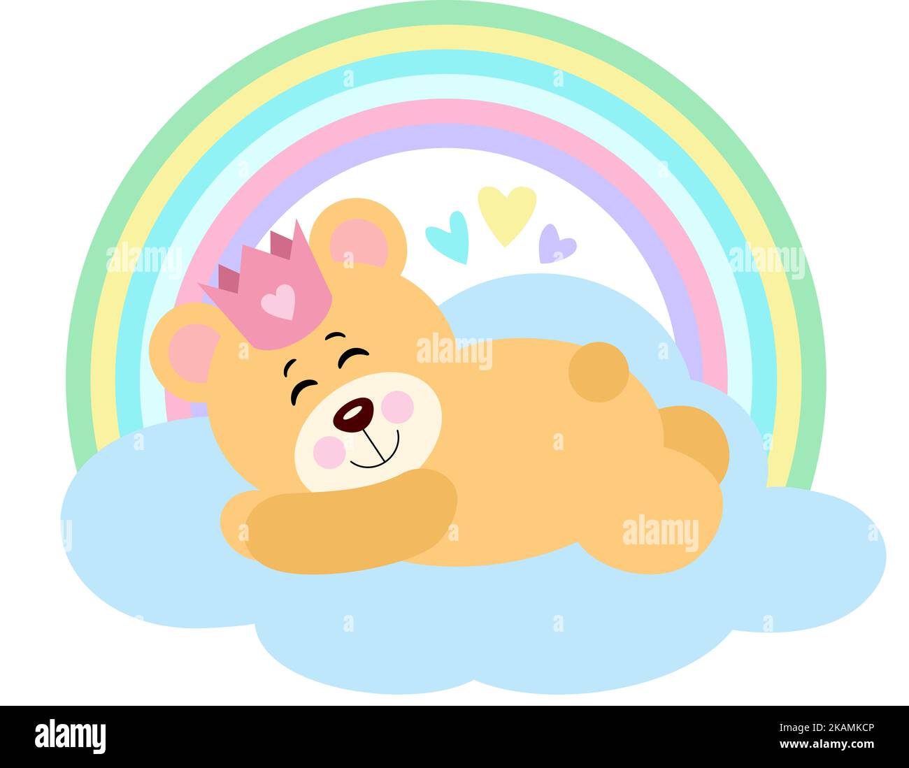 Princess teddy bear sleeping on cloud with rainbow Stock Photo - Alamy