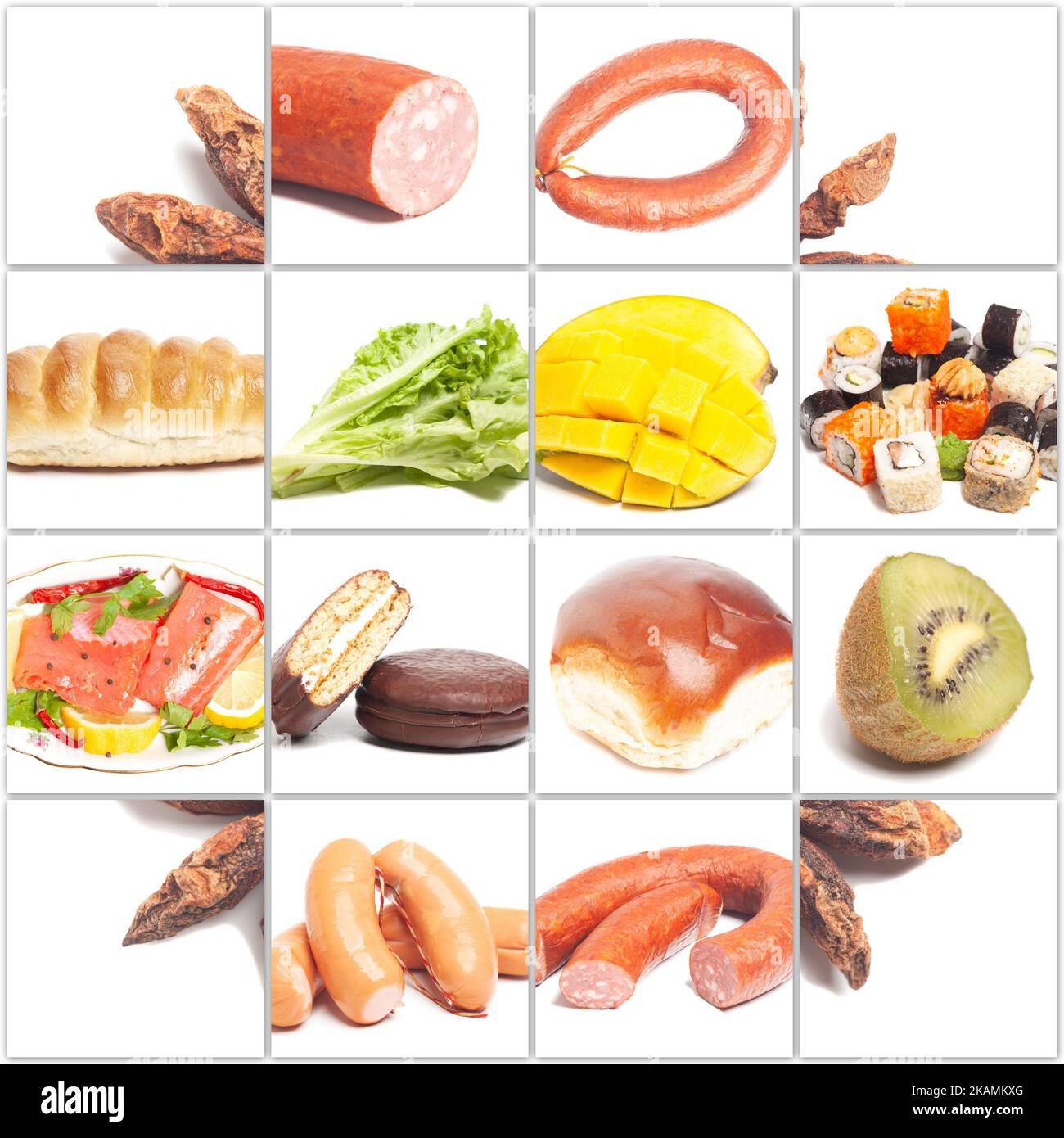 large group of food on white background Stock Photo - Alamy