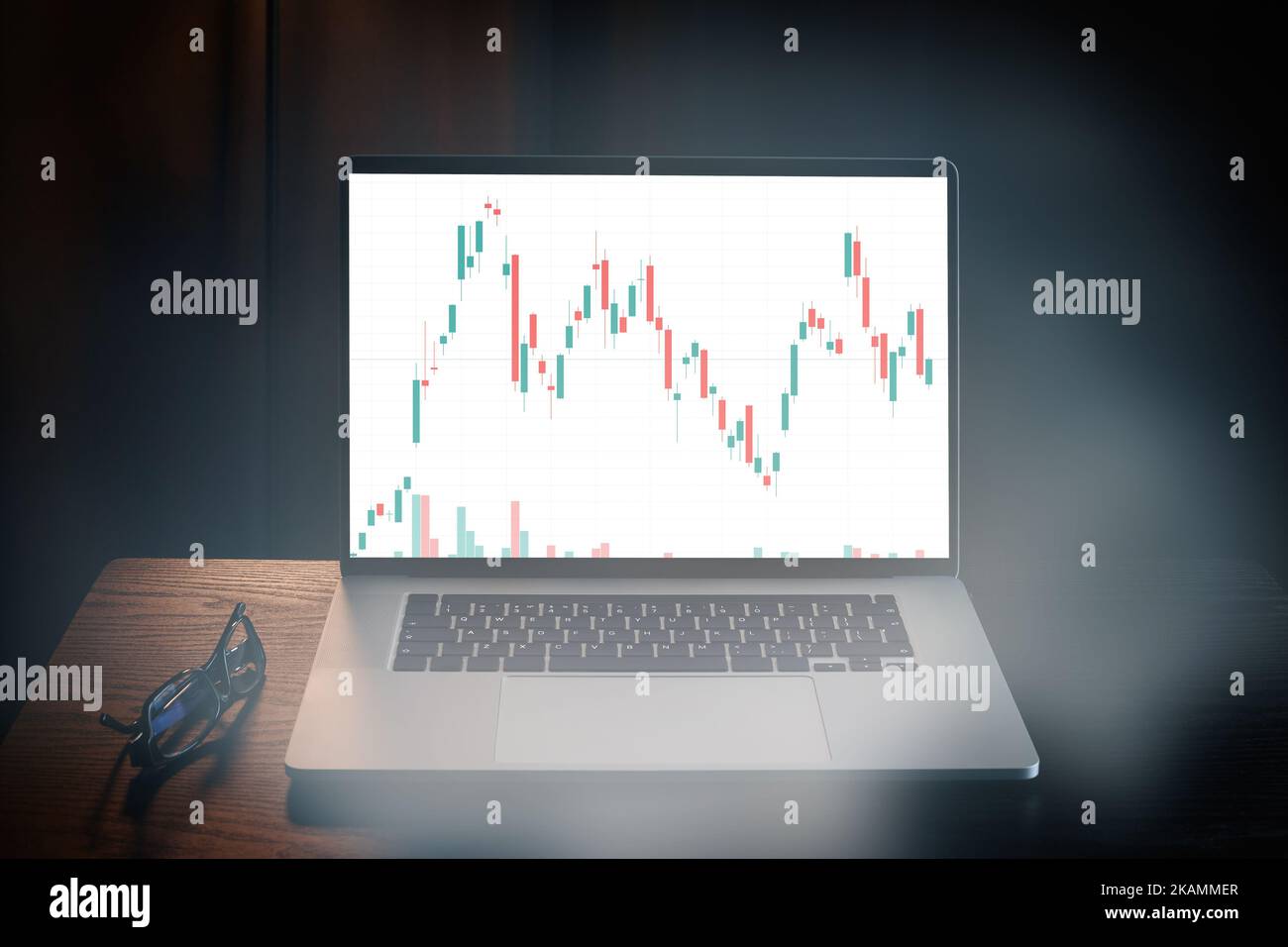 Analysis of financial charts of the stock market. Trader trading on ...