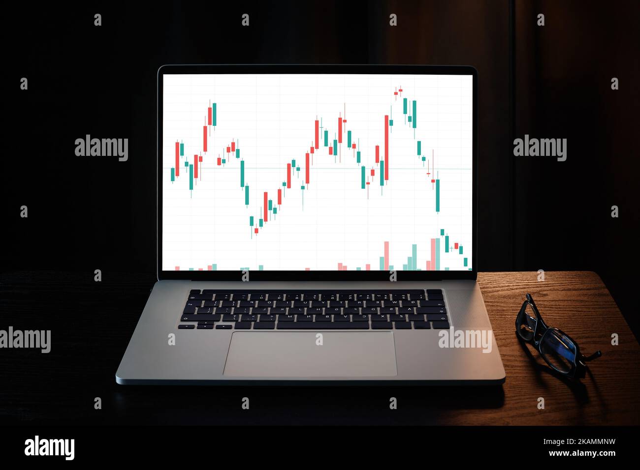 Analysis of financial charts of the stock market. Trader trading on ...