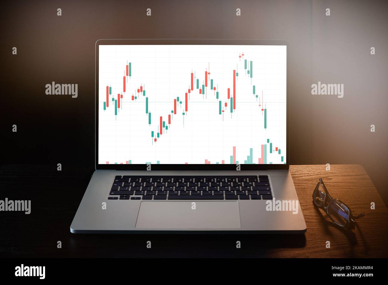 Analysis of financial charts of the stock market. Trader trading on ...