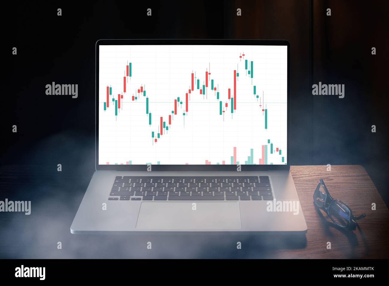 Analysis of financial charts of the stock market. Trader trading on ...