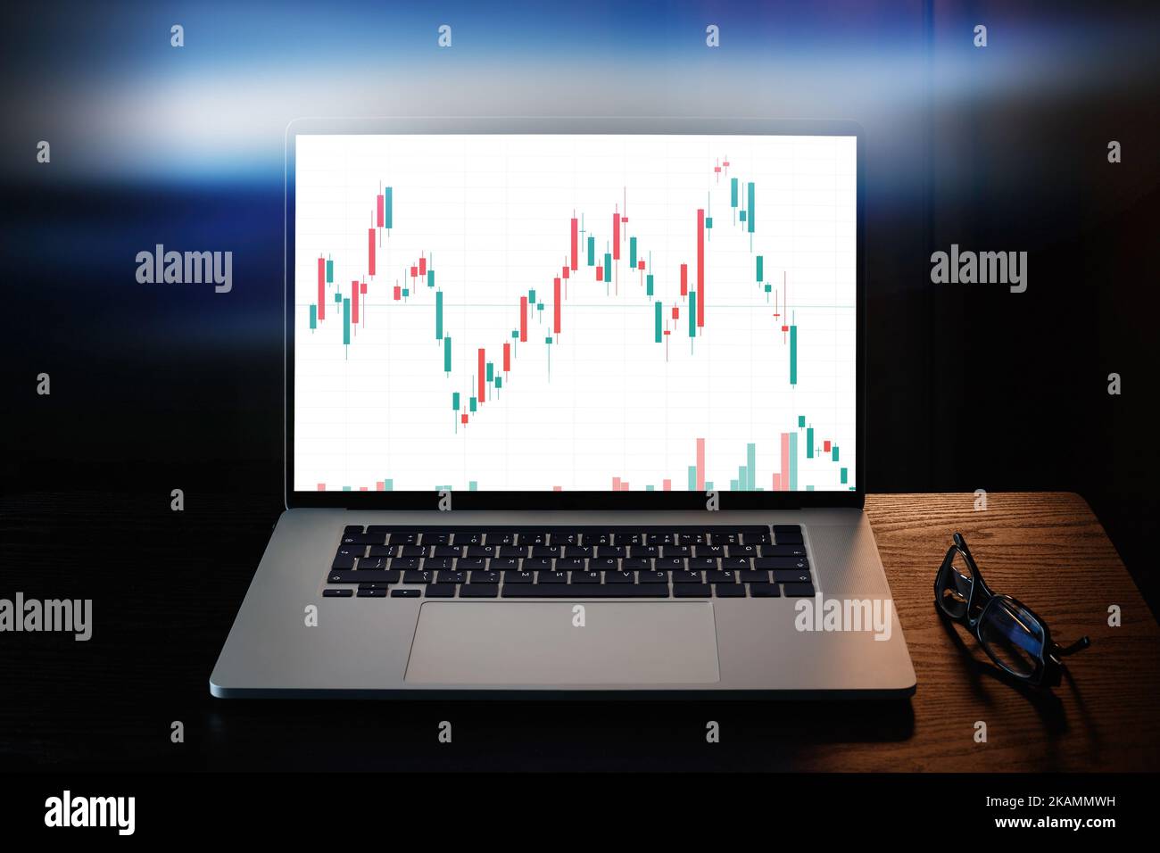 Analysis of financial charts of the stock market. Trader trading on ...