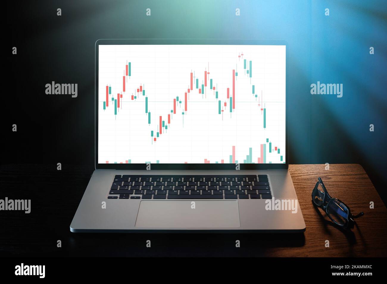 Analysis of financial charts of the stock market. Trader trading on ...